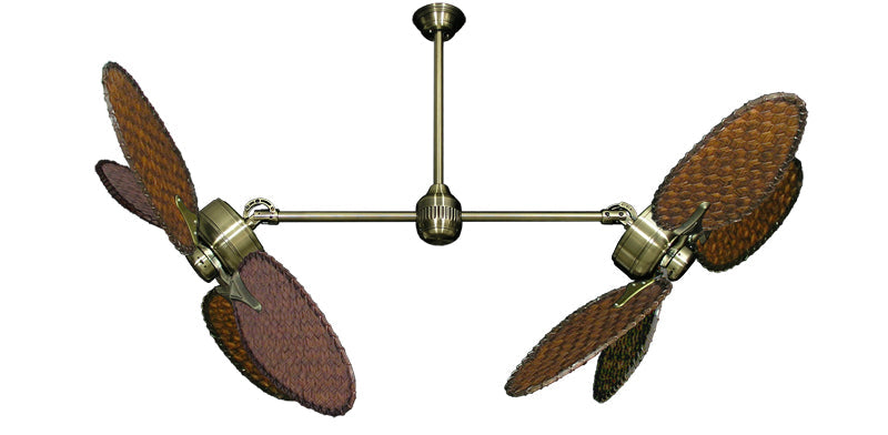 Double Ceiling Fan - 46 inch Twin Star III Woven Bamboo Dark Blades ...